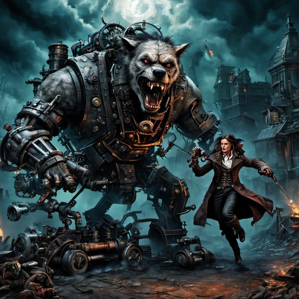 van helsing killing a werewolf - Steampunk Van Helsing Battl...