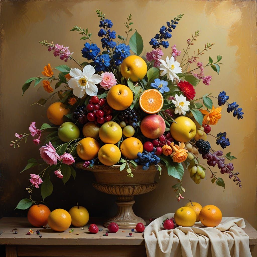 Vibrant Still Life Masterpiece Blending Art Histor... - AI Art