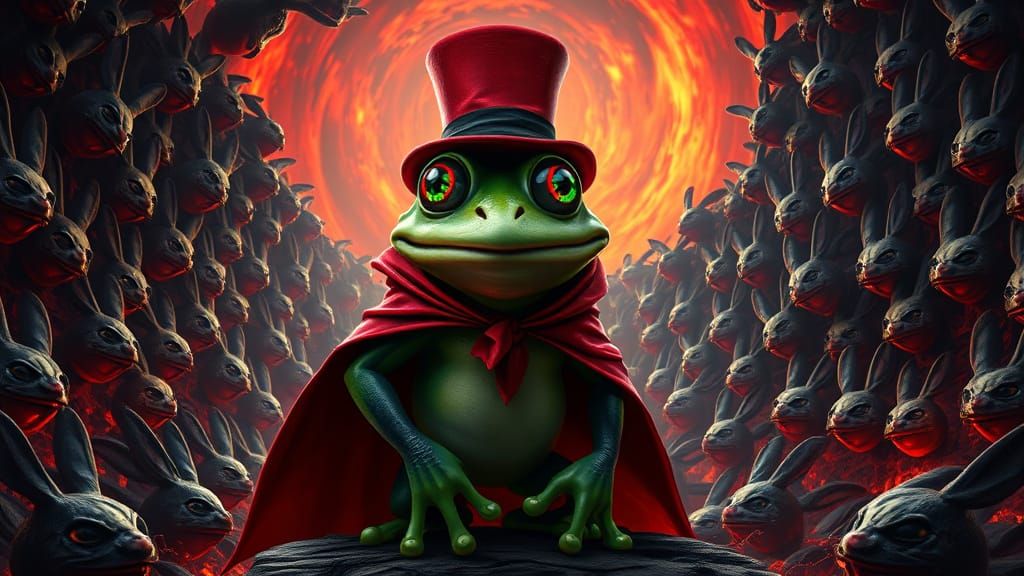 Humanized frog with insane eyes who is working for Devil in digitalizes ...