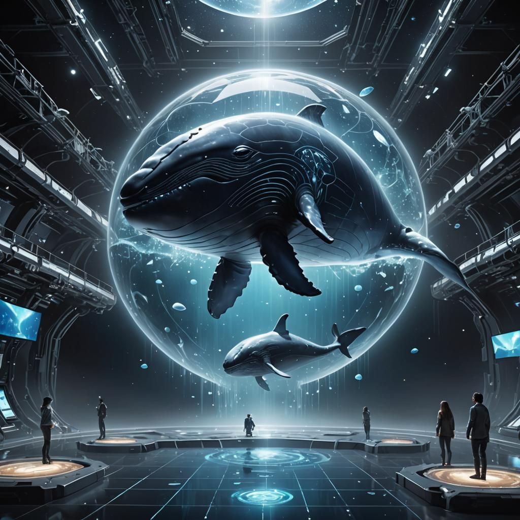 Glowing Whale Hologram Soars Beyond Earth - AI Art