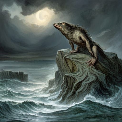 lizard mermaid looking at the moon - AI Generated Artwork - NightCafe ...