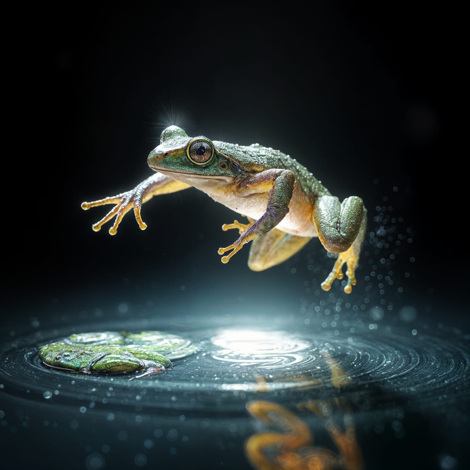 Macro photography of a frog mid-jump- Daily challenge #705 - NightCafe ...