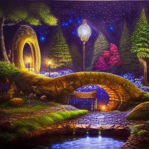 painting, high detail, woodland village, in the night, fantasy ...