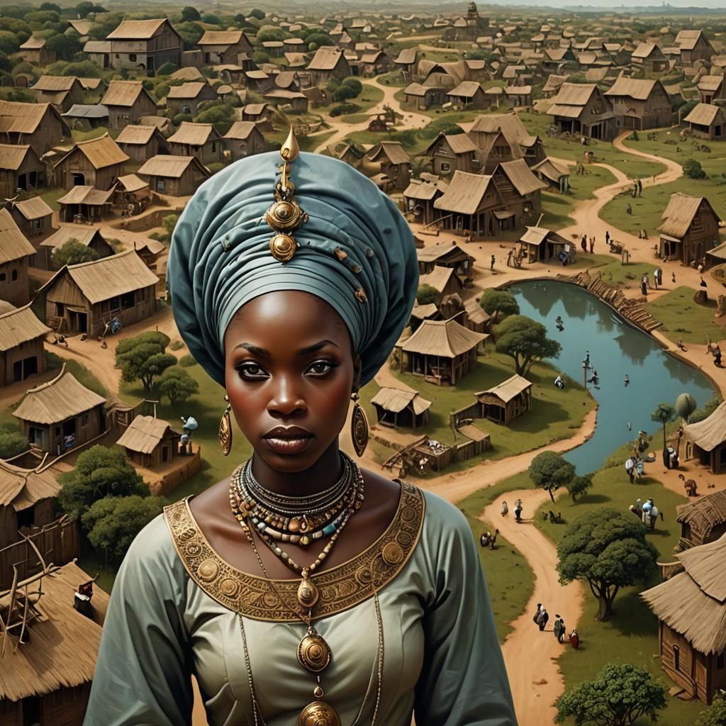 She reigns over a large village - AI Generated Artwork - NightCafe Creator