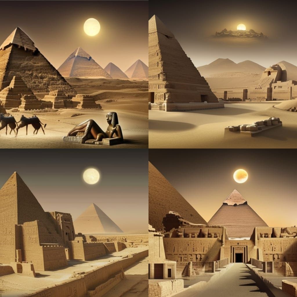 Egyptian castle, castle of the dead, moonlight, Pyramids, Anubis, baste ...