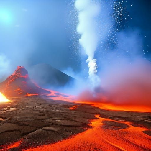 Psychedelic volcano, pyroclastic surge:: hyperdetailed Unreal Engine ...