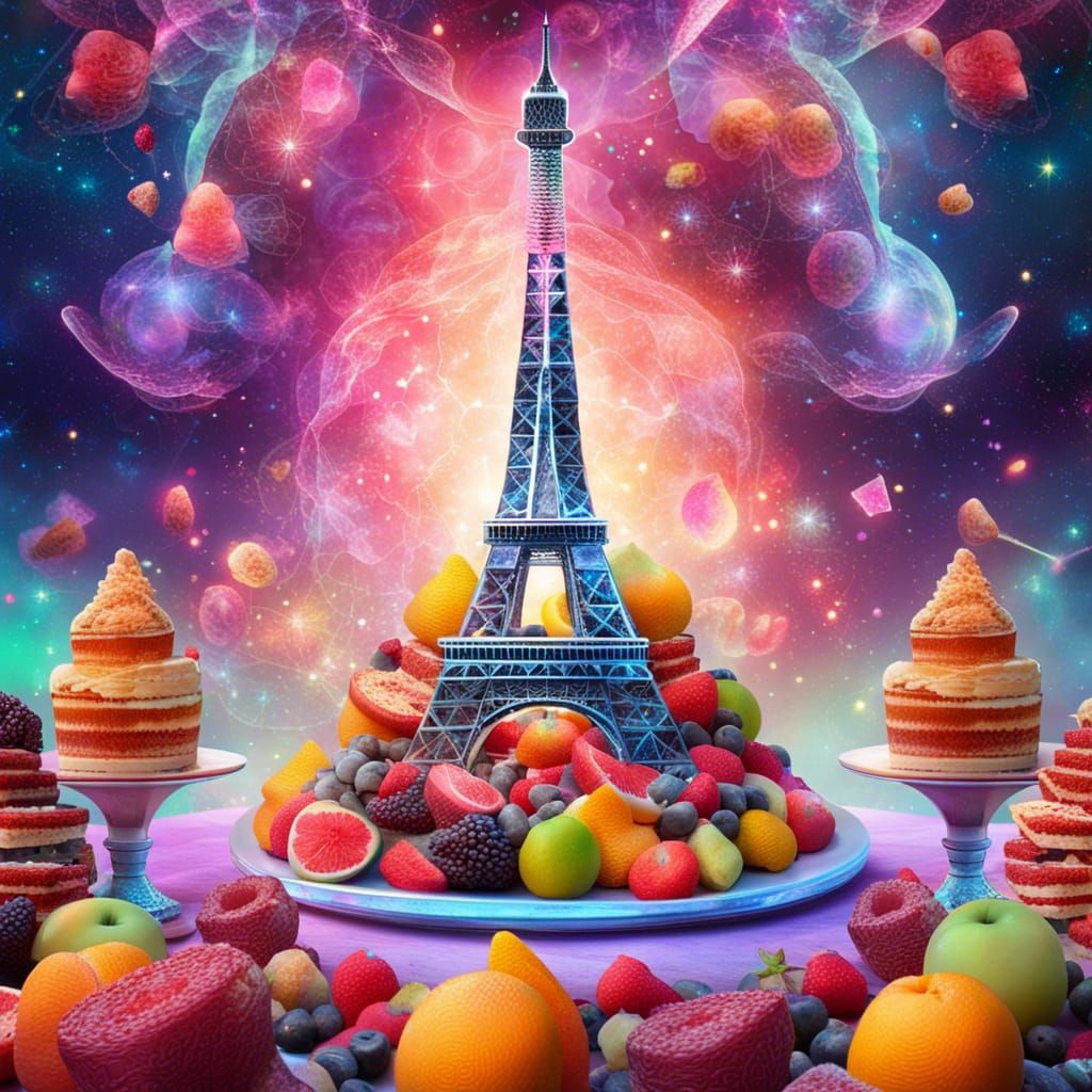 a eiffel tower with fruit - AI Generated Artwork - NightCafe Creator