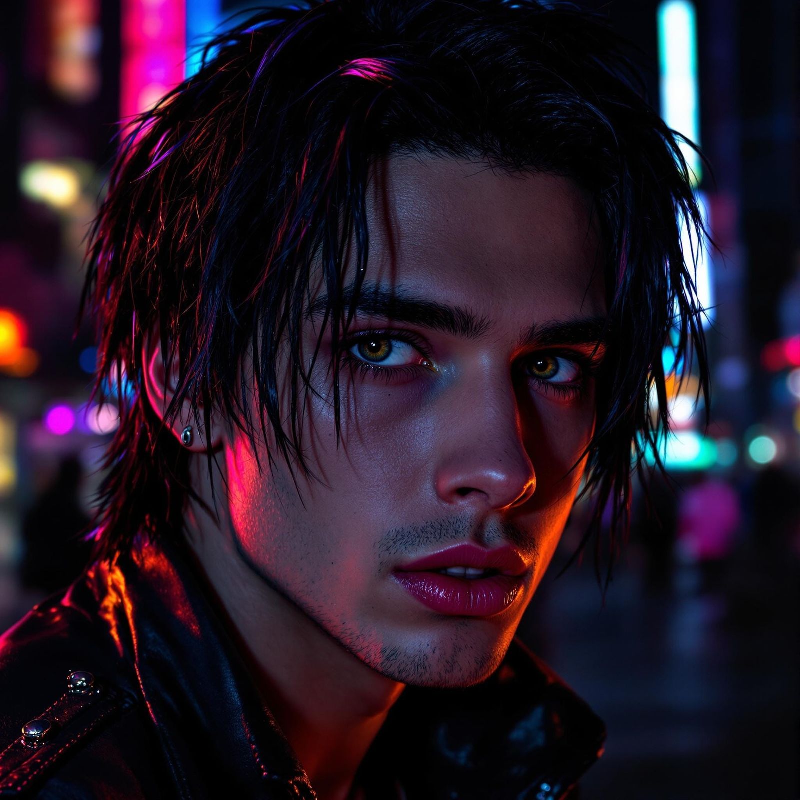 Stare - Ethereal Goth Heartthrob Illuminated by Neon Light