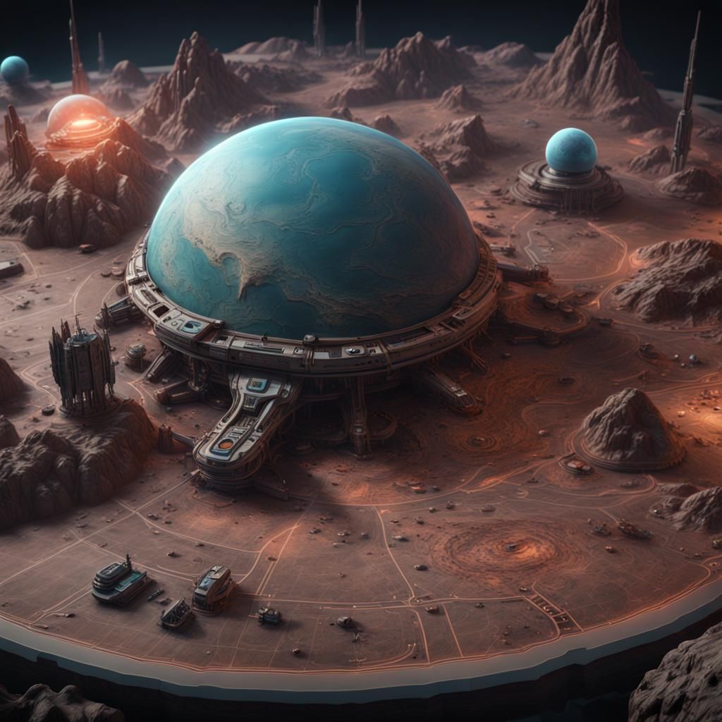 [Photo realistic map of an alien planet], [laid out on a table ...