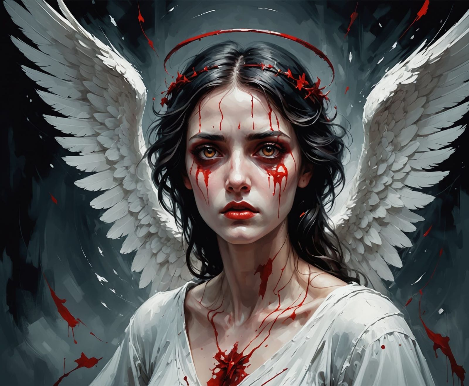 Bleeding Eyes angel looking up - Angel with Bloodshot Eyes L...