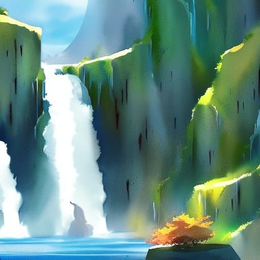 waterfalls and animals Visual, Deep Color, 8k resolution concept art ...