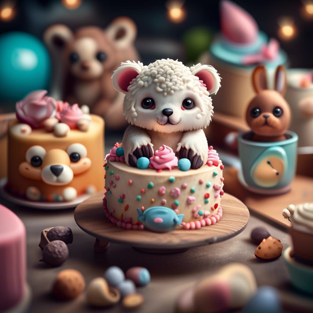 Cute Animal Baking Birthday Kawaii Cakes - AI Generated Artwork ...