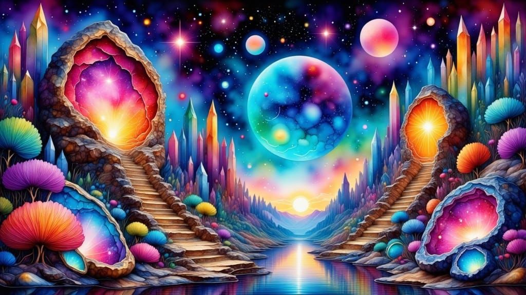 Colorful Geode World - Celestial Geode Dreamscape in Vibrant...