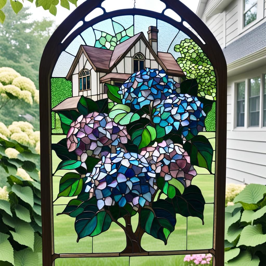 stained glass hydrangeas - AI Generated Artwork - NightCafe Creator