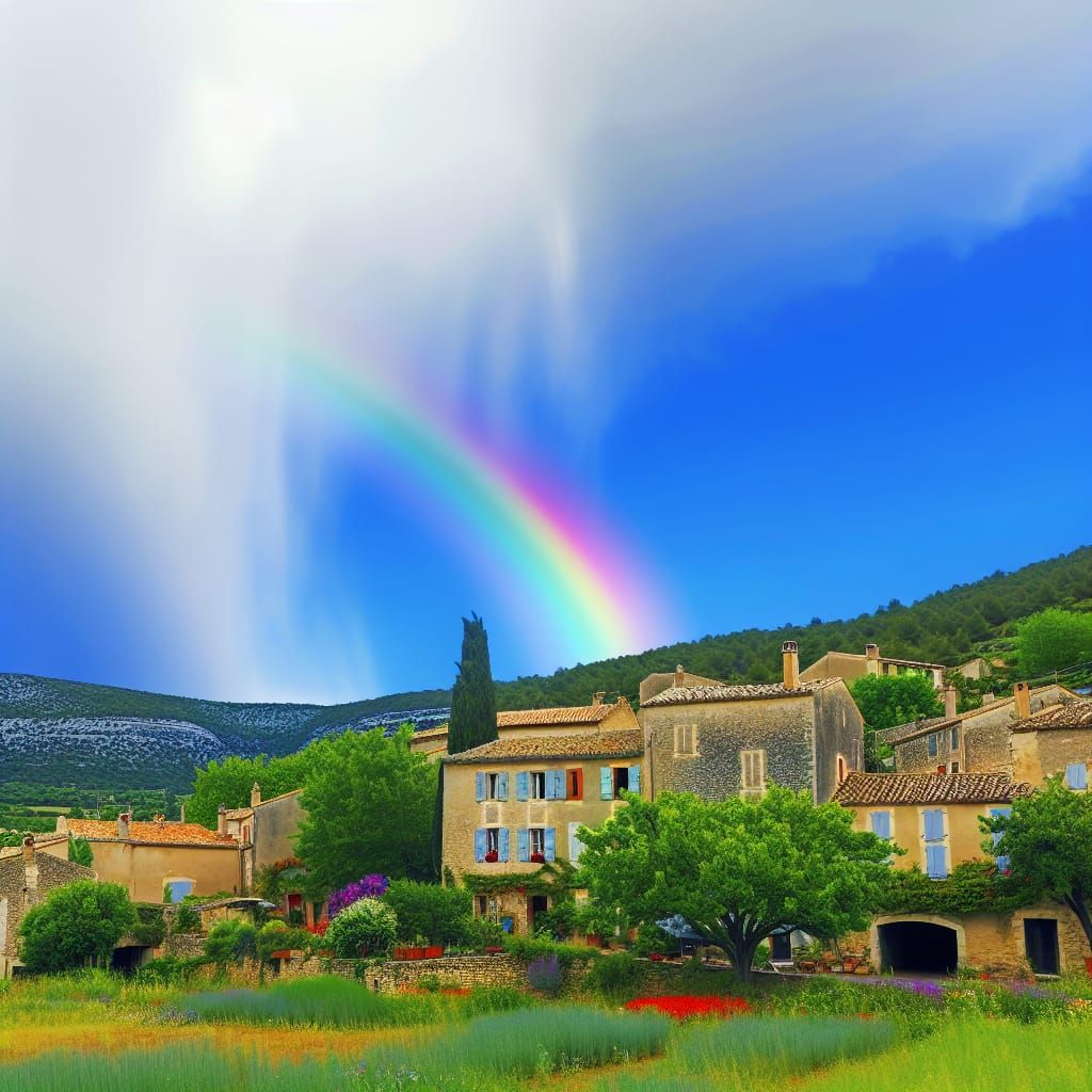 Magnificent rainbow over a small Provencal village - AI Generated ...