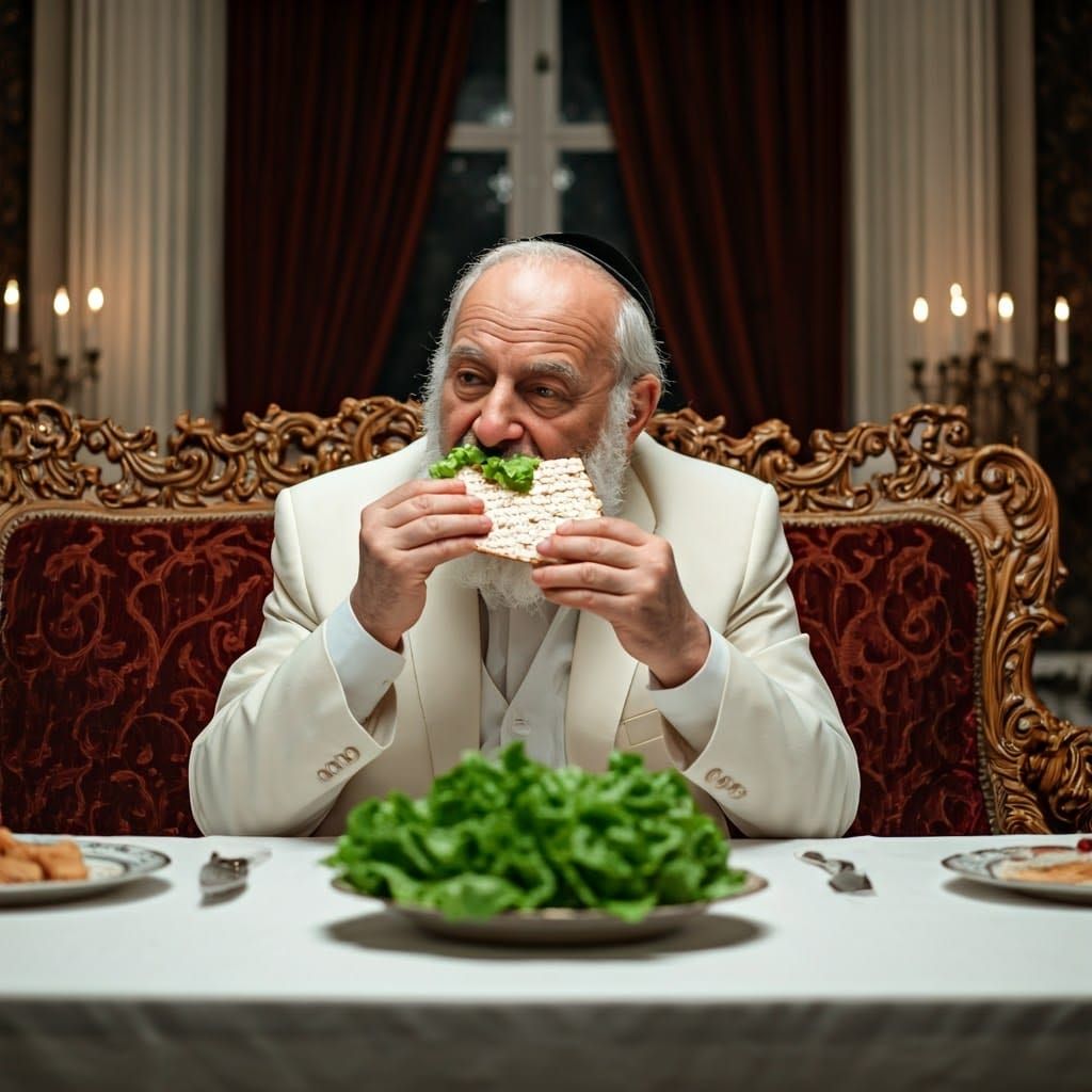 A festive picture of the Passover meal in the large, beautiful ...