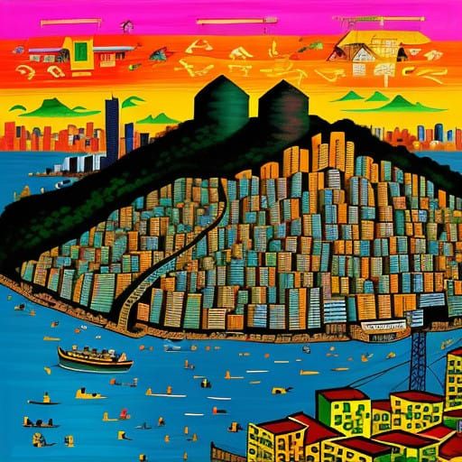 City Of God - Vibrant Favela Metropolis at Sunset in Express...