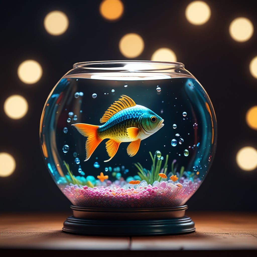 Whimsical Light Bulb Fish in a Glass Bowl - AI Art