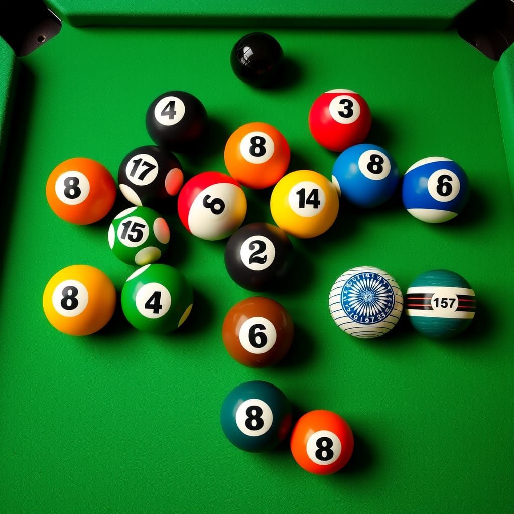 A Set of Billiard Balls Numbered 8 in Various Styl... - AI Art
