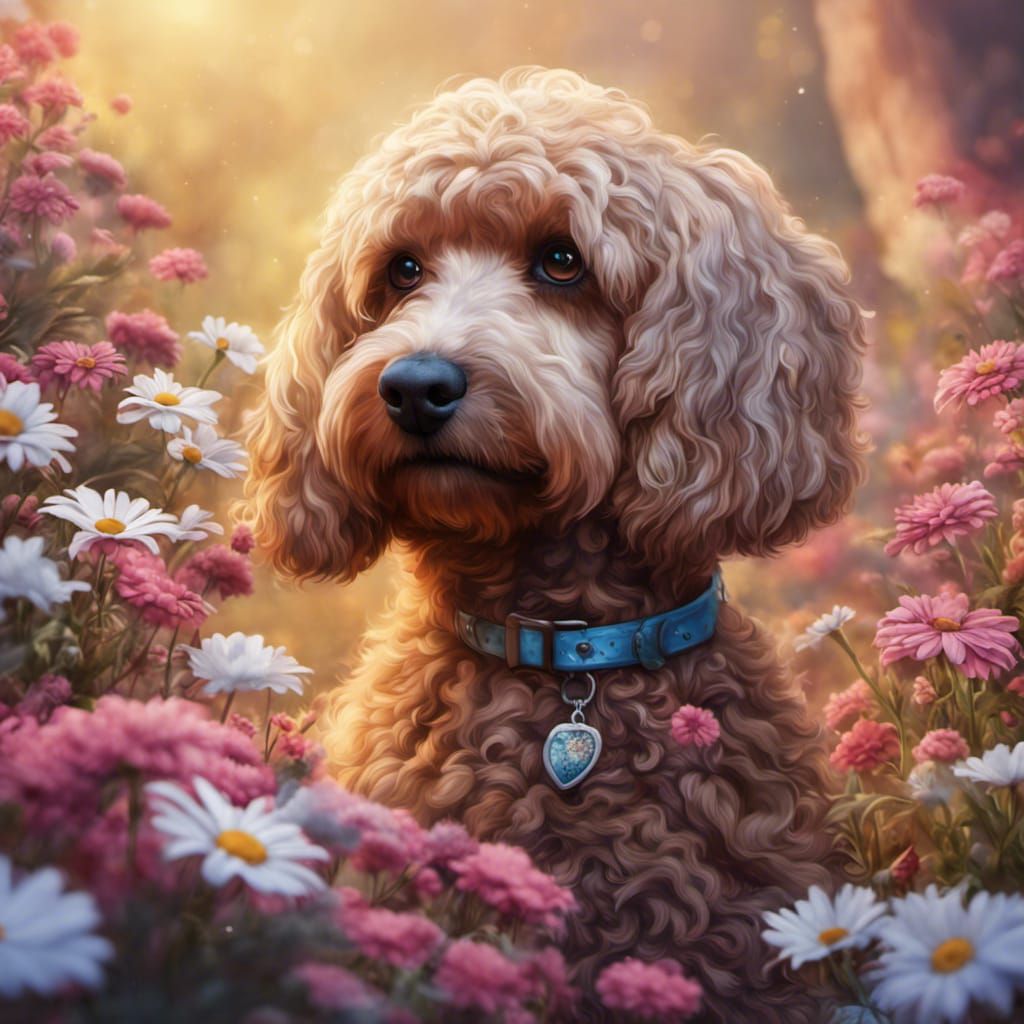 Cockapoo with daisies - AI Generated Artwork - NightCafe Creator