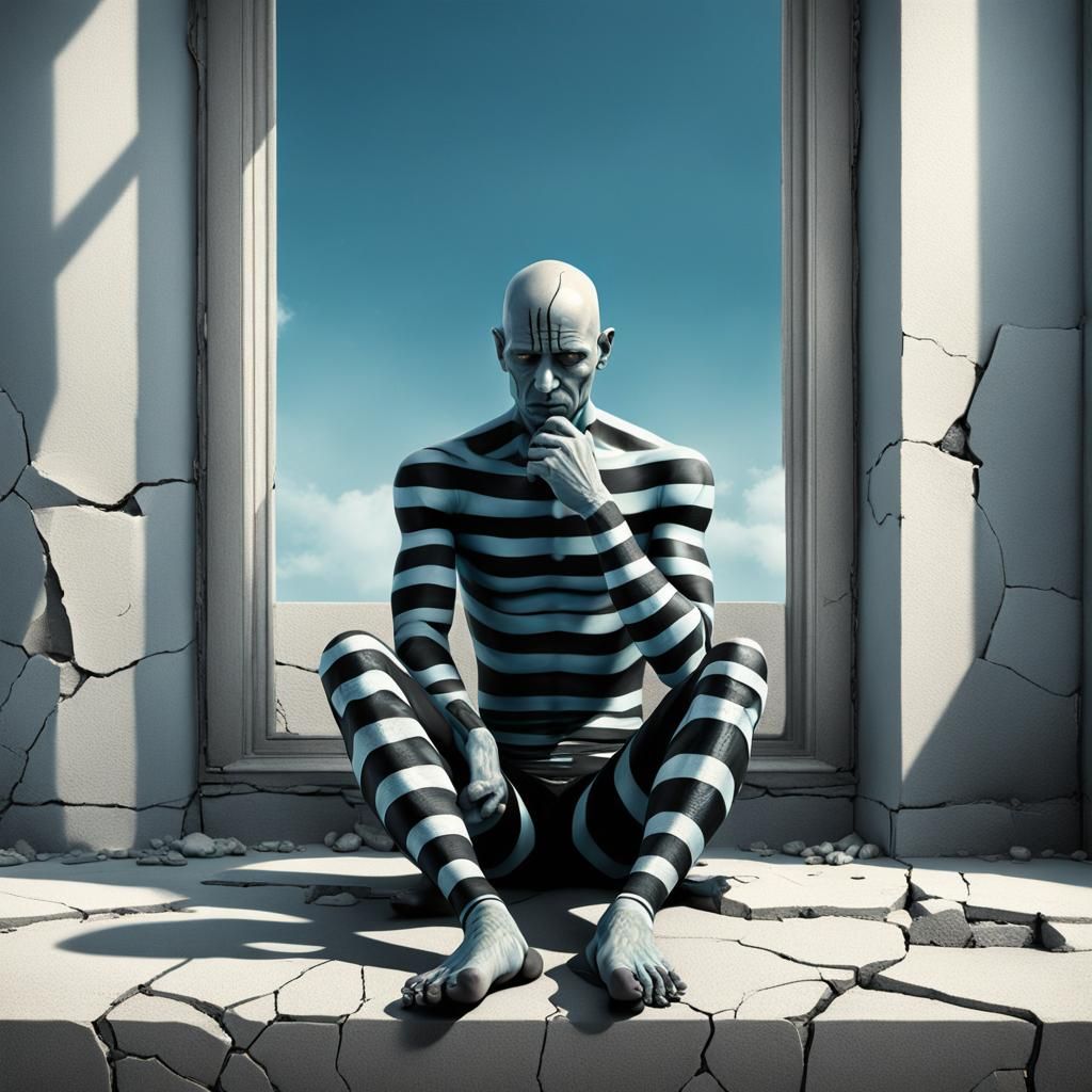 generate high definition hyperrealistic photo, 3D, surreal, man with ...