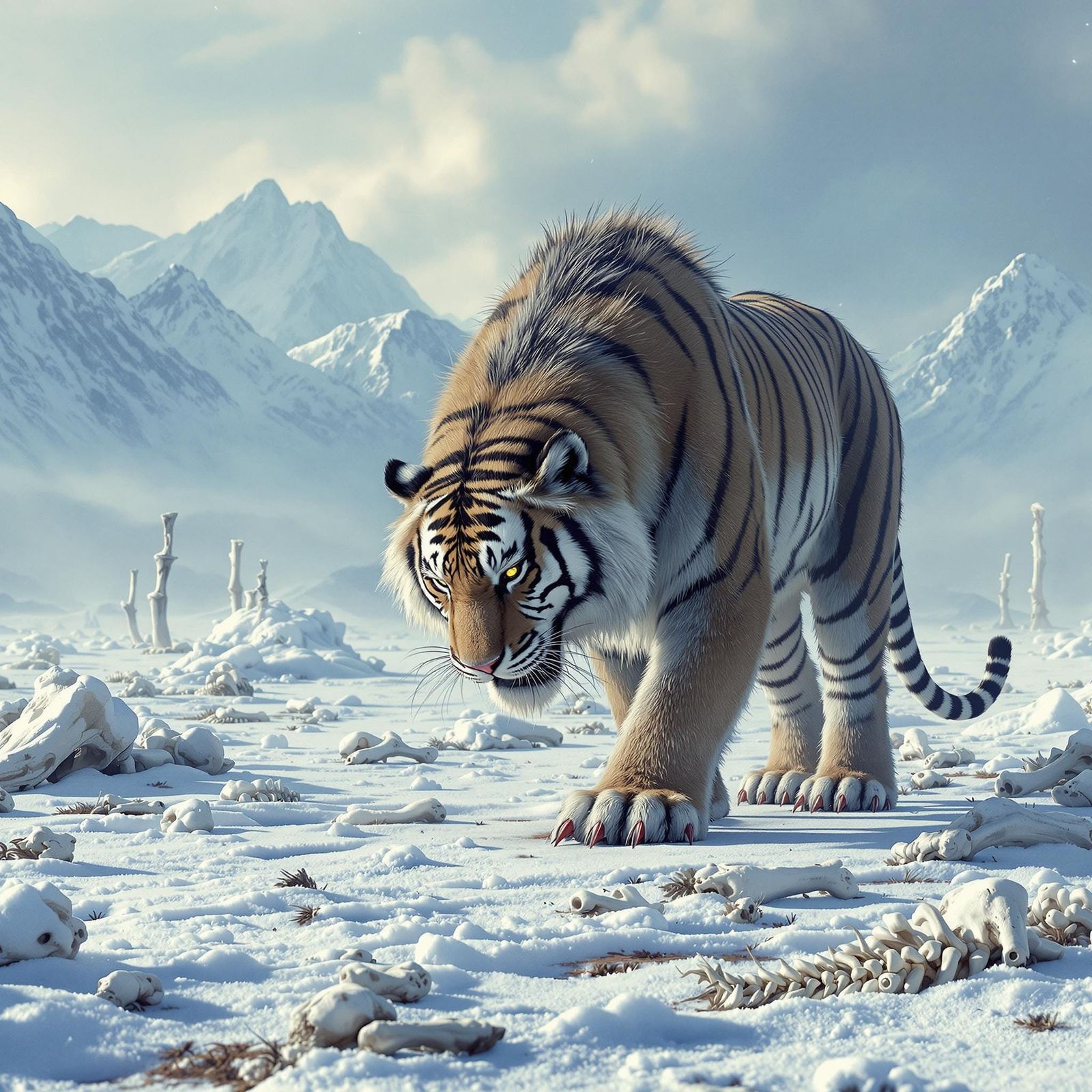 Desolation - Majestic Sabre-Toothed Tiger in a Frozen Tundra...