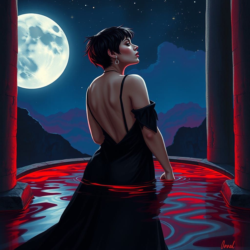 Surreal Vampire Blood Mage in Crimson Pool beneath... - AI Art