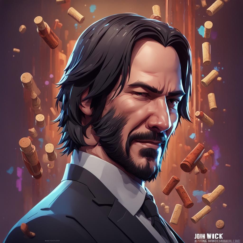 movie character "John Wick", with a "cork gun", smirk, chibi style - AI ...