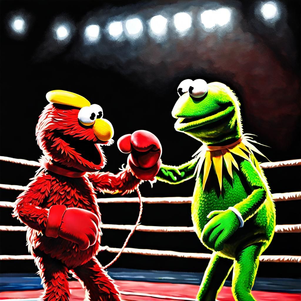 Painting of Elmo fighting Kermit, in boxing ring - AI Generated Artwork ...