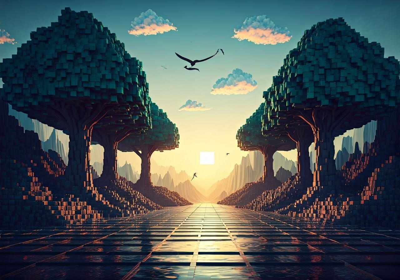 Surreal Cubic Landscape with Perfect Squares and G... - AI Art