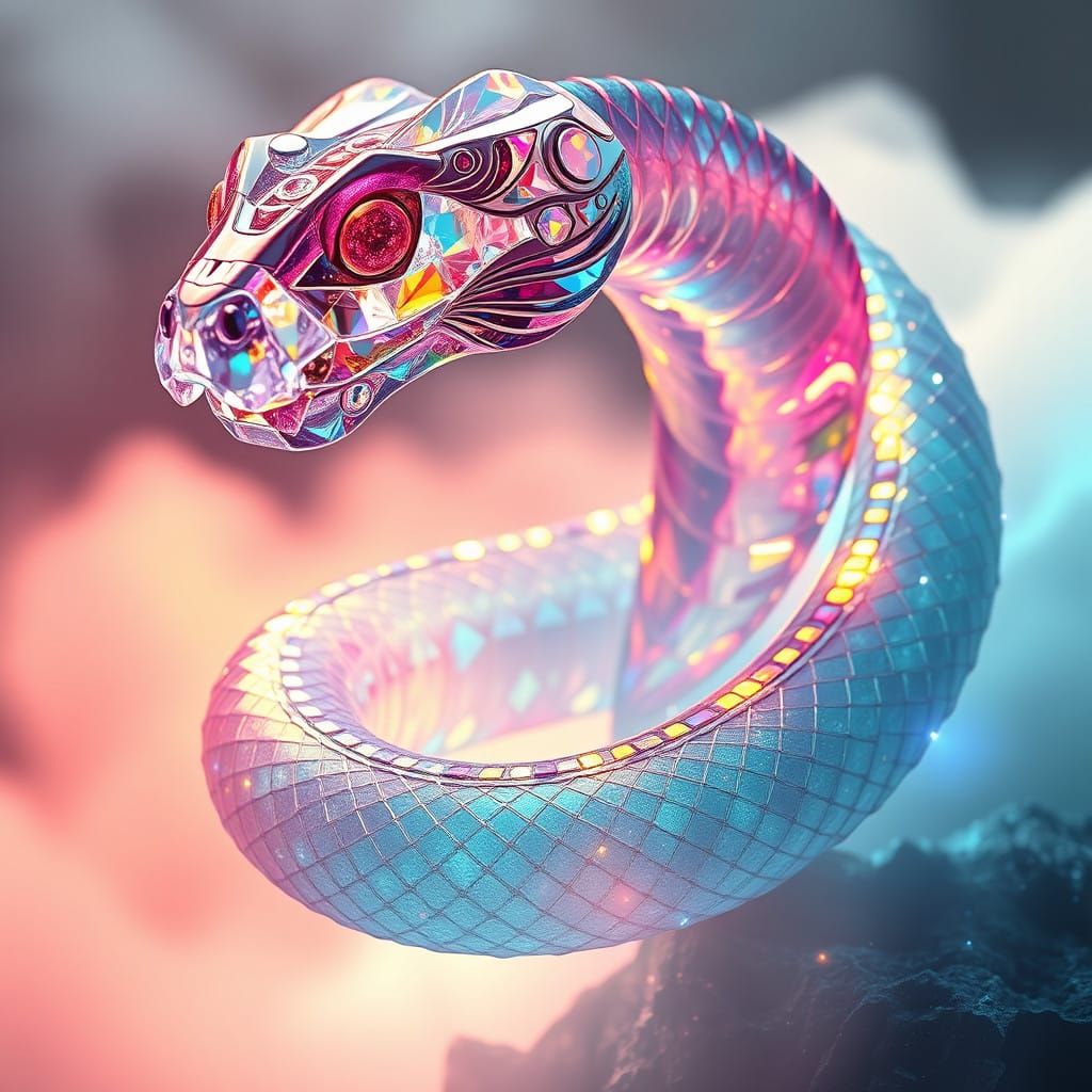 Crystal Snake Fantasy Portrait in Vibrant Colors - AI Art