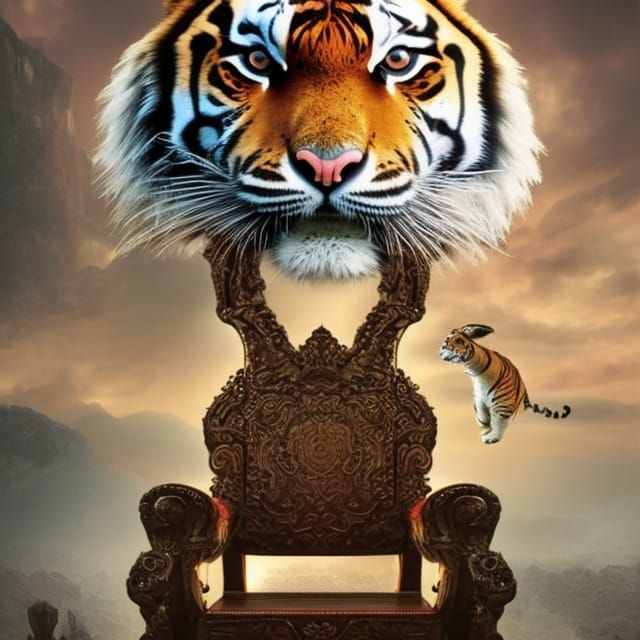 A tiger is inviting a bunny to take over the throne. - AI Generated ...