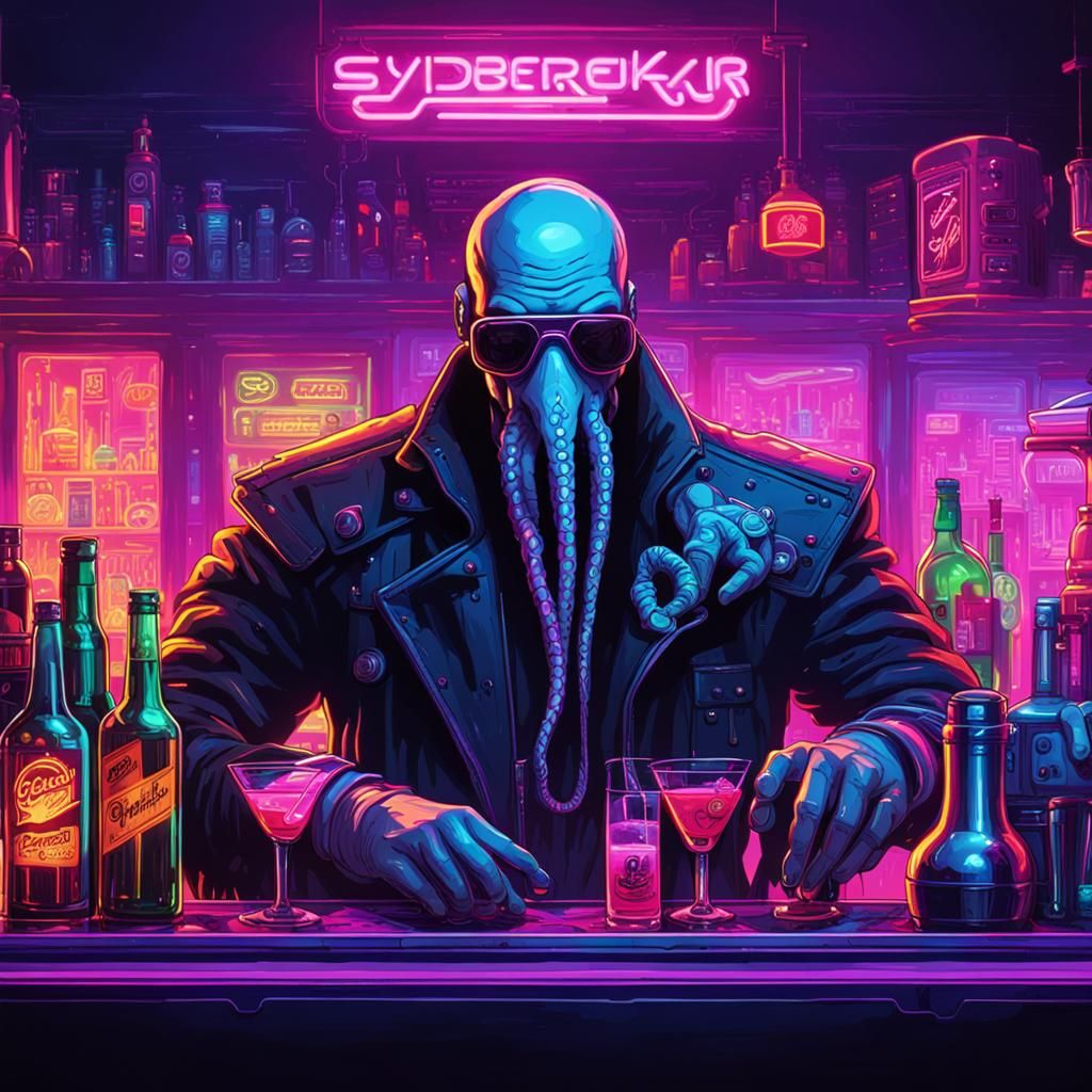 cyberpunk octopus as a bartender - AI Generated Artwork - NightCafe Creator
