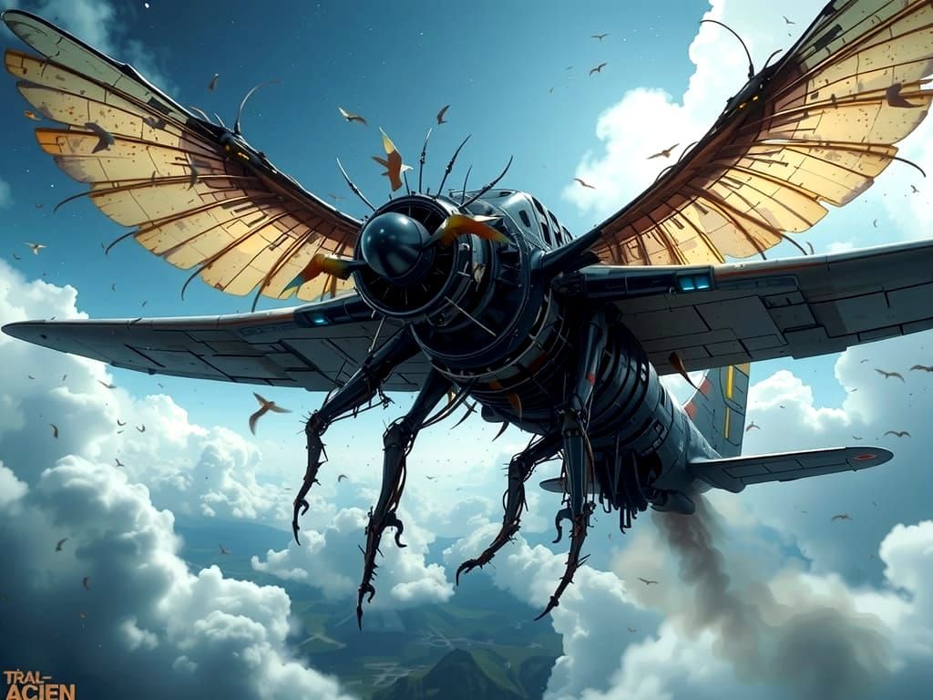 A mix between a flying bug and an aircraft