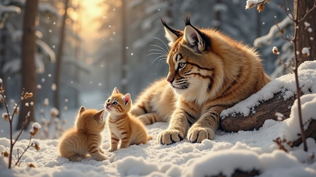 Cat fam. - Kittens in Whimsical Snowy Wonderland