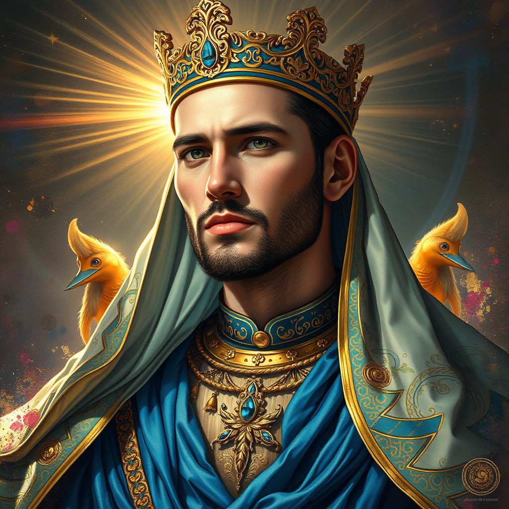 Regal King - Celestial Majesty in Gold and Blue