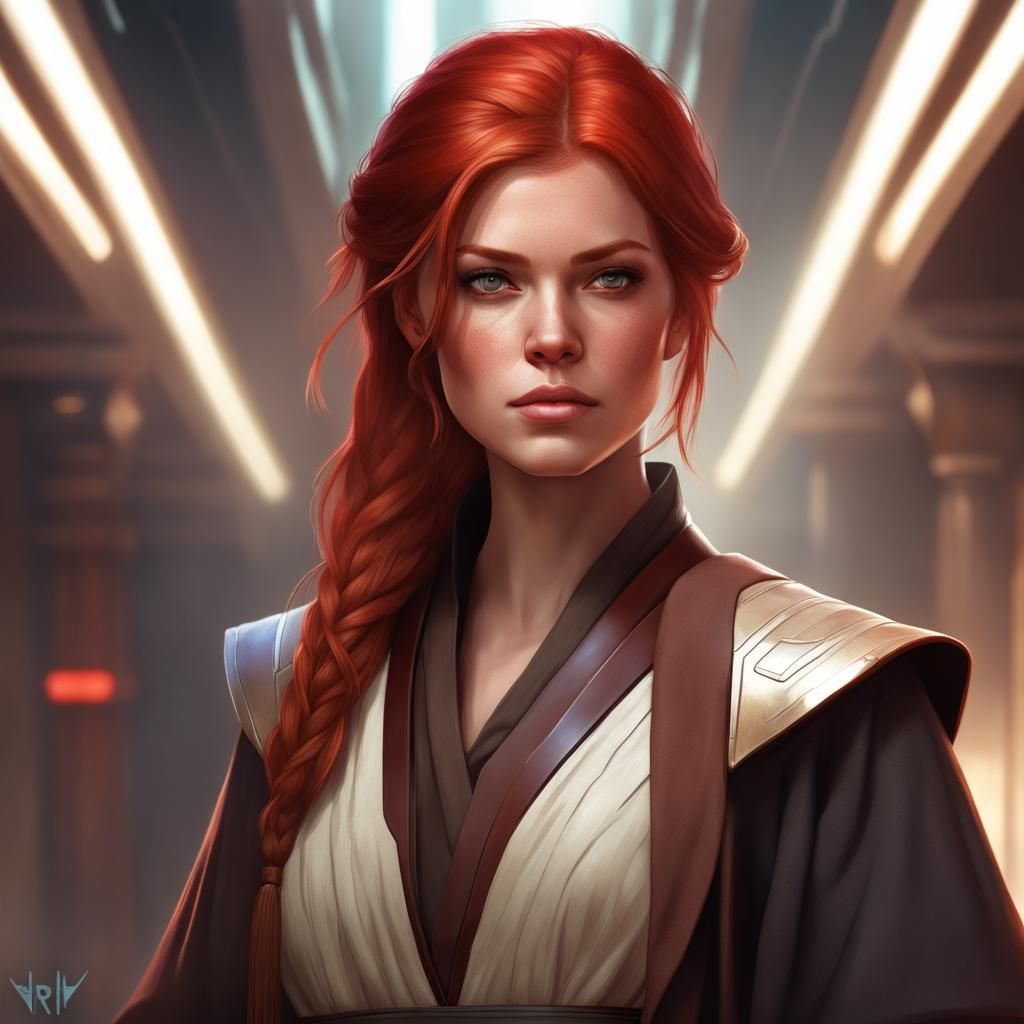 Jedi Grandmaster Female red hair 22 years old pretty face ( KOTOR) - AI ...