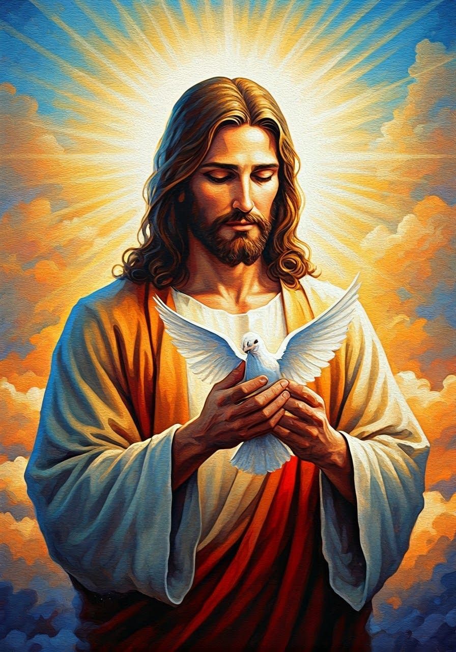 Jesus Holding A Dove #4 - Jesus in Neo-Expressionist Oil Pai...