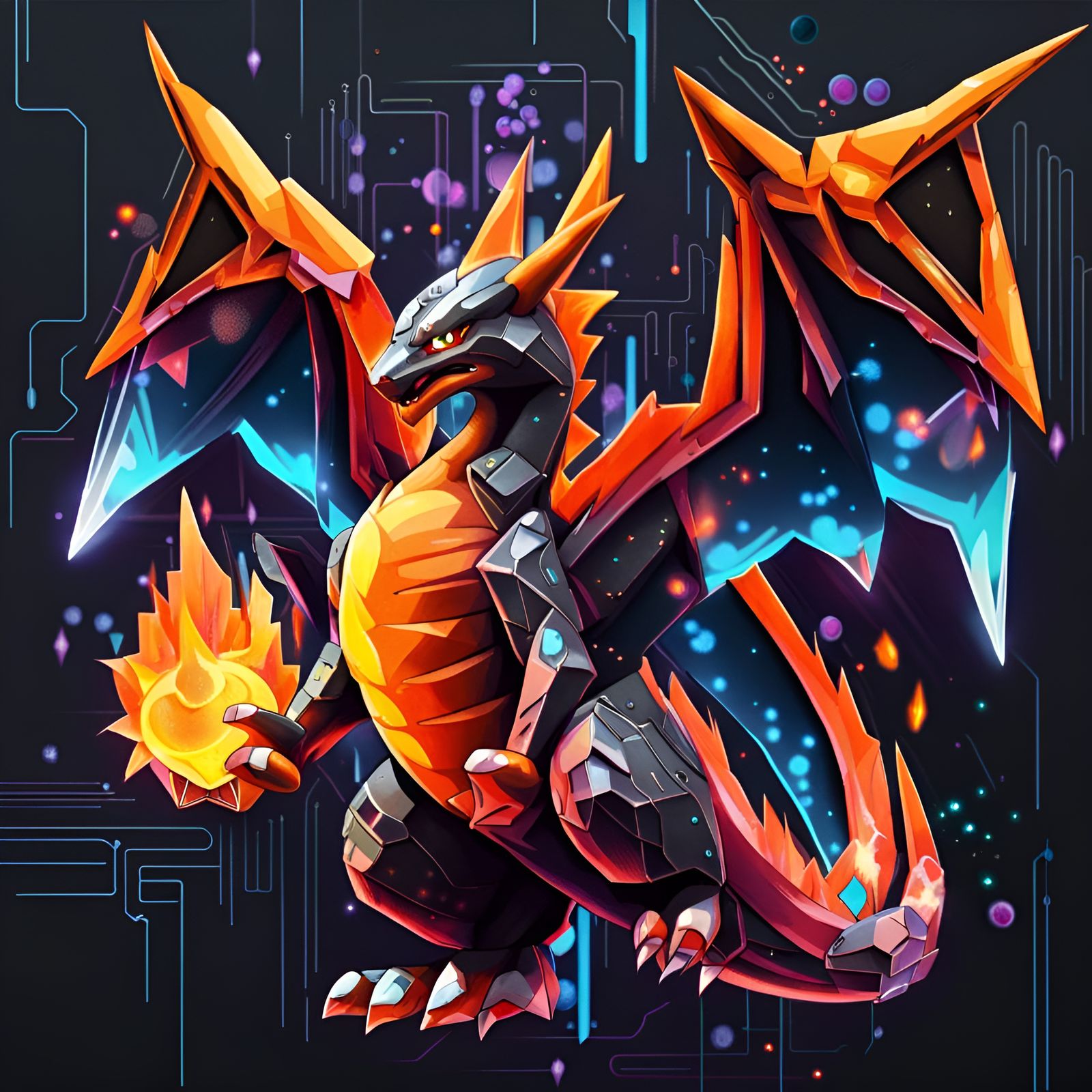 Crystalline Charizard metal poser in evening in futuristic wall at my ...