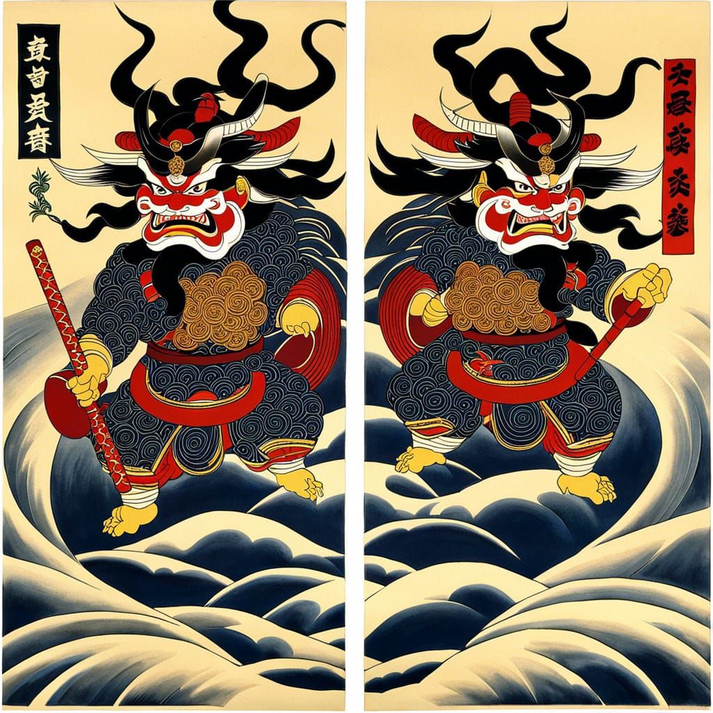 Fujin and Raijin Art - AI Generated Artwork - NightCafe Creator