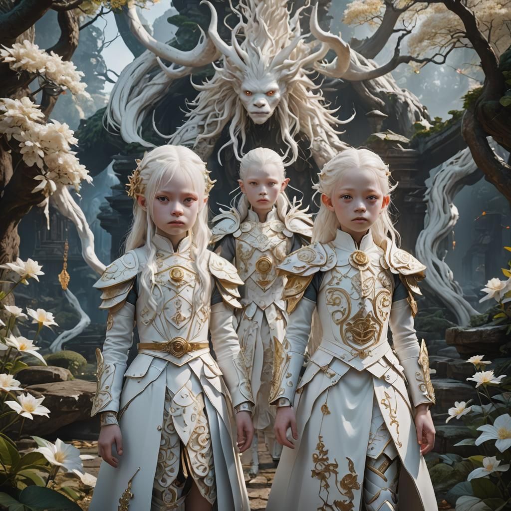 een afbeelding van 2 realistische albino kinderen detailed matte painting, deep color ...