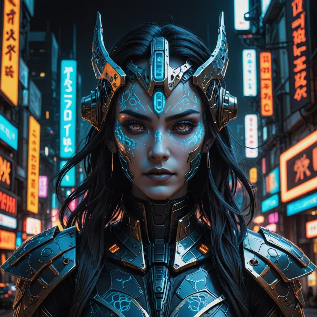 Stunning Female Vampire Robot in White Gold Noire,... - AI Art