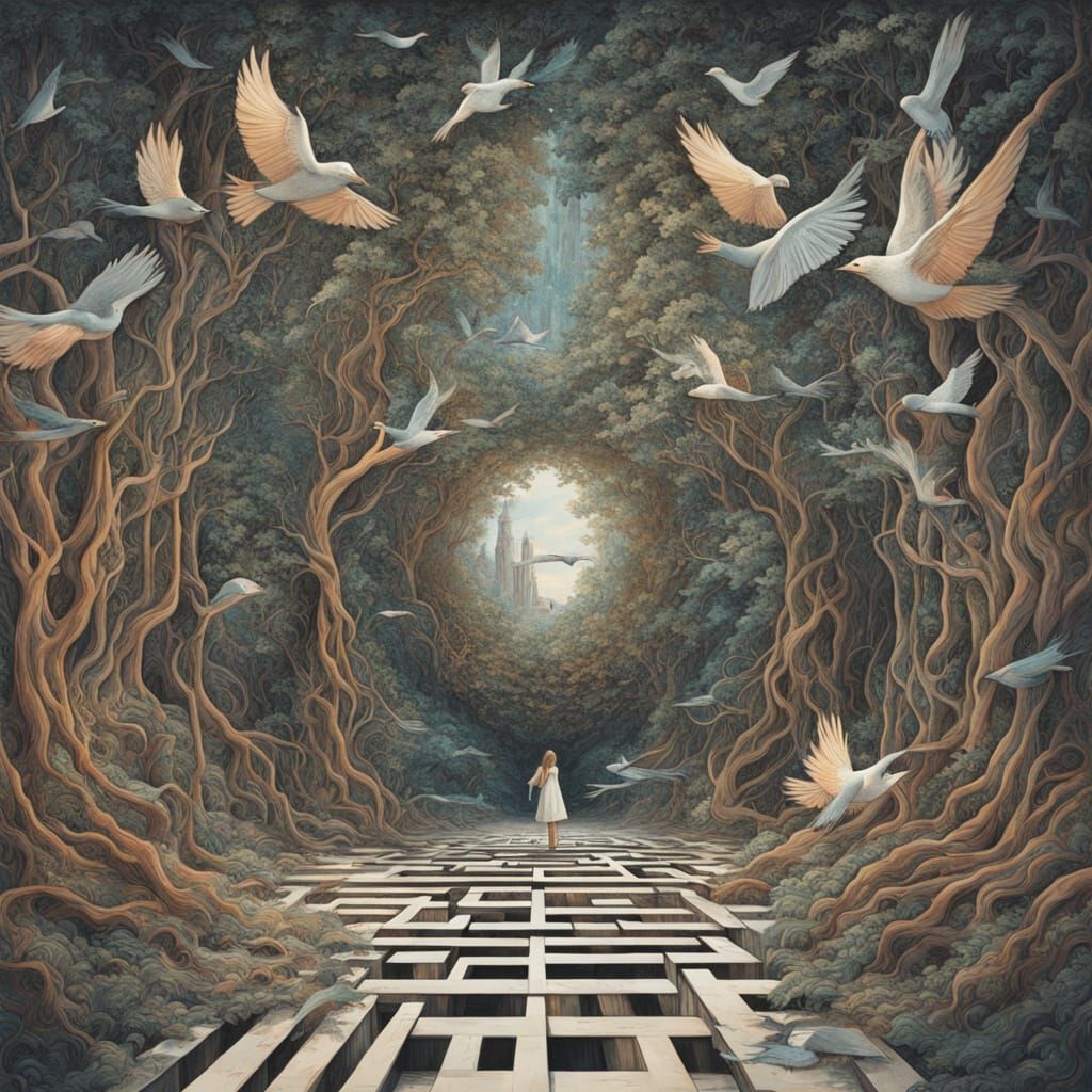 Surreal Fragmented Sculpture with Central Figure i... - AI Art