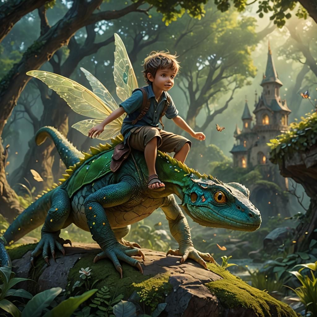 Fairy rides on his lizzard - AI Generated Artwork - NightCafe Creator