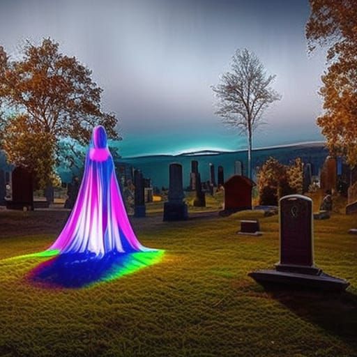 Full height Radioluminescent ghostly ethereal wraith wearing a dress ...