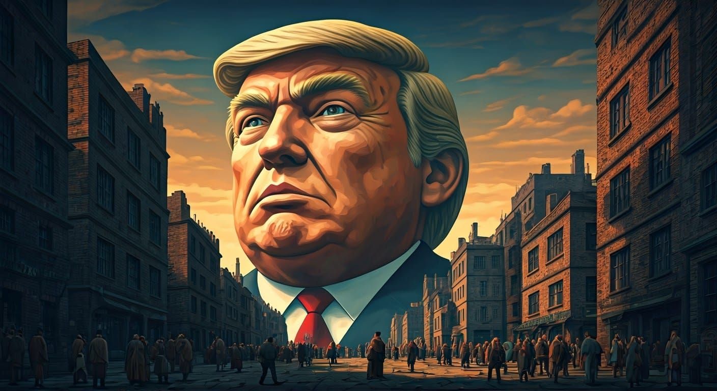 Gothic Trump Statue Dominates Desolate Slum Landsc... - AI Art