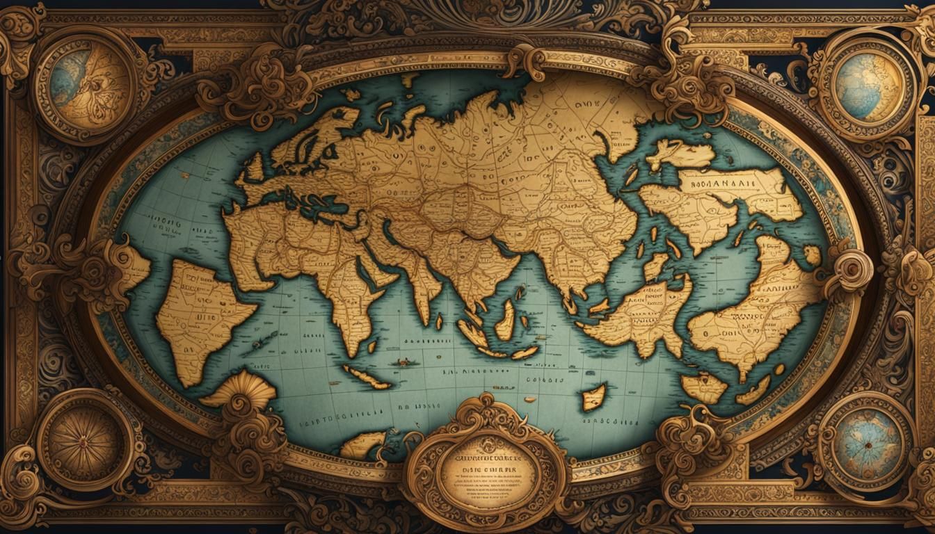 Draw an very ornate beautifully detailed antique map. Antique map. It ...