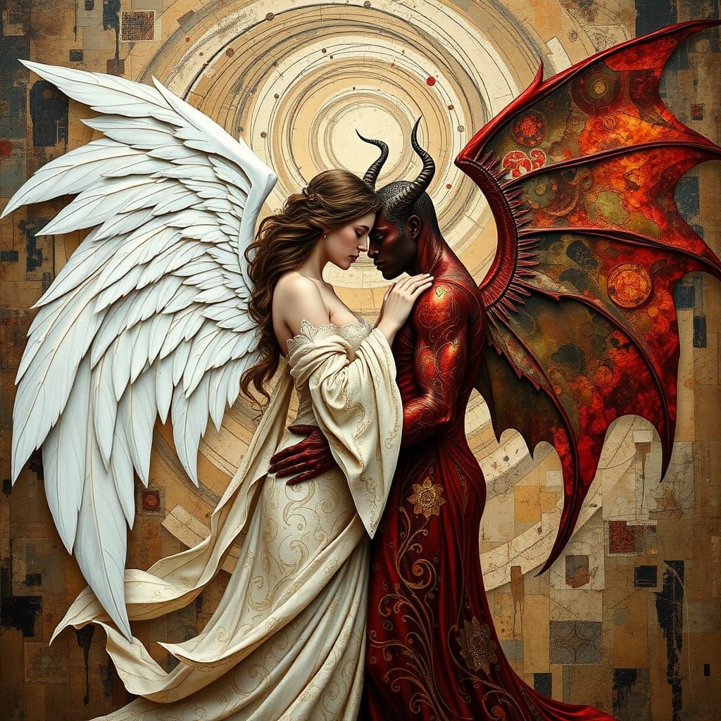 "Angel and Demon Lovers" - Angel And Demon Embracing, Art N...