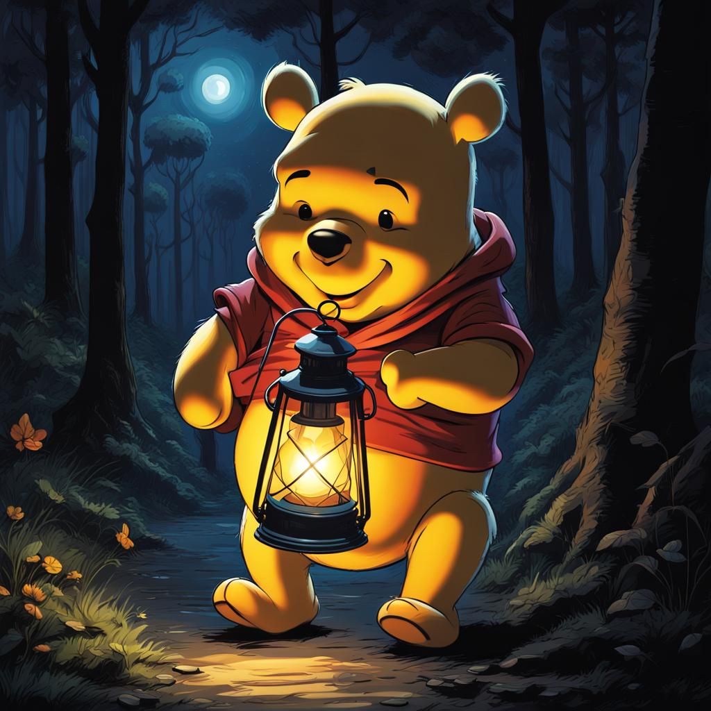 Winnie the Pooh at the dark grove - AI Generated Artwork - NightCafe ...