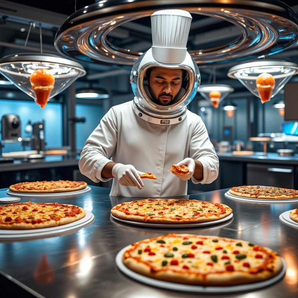 an inventor of futuristic pizzas in Sci Fi style [with LoRA: Epic Sci ...